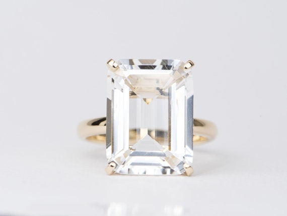 Statement Large Rock Crystal 9K Gold Ring Clear Quartz Emerald - Etsy