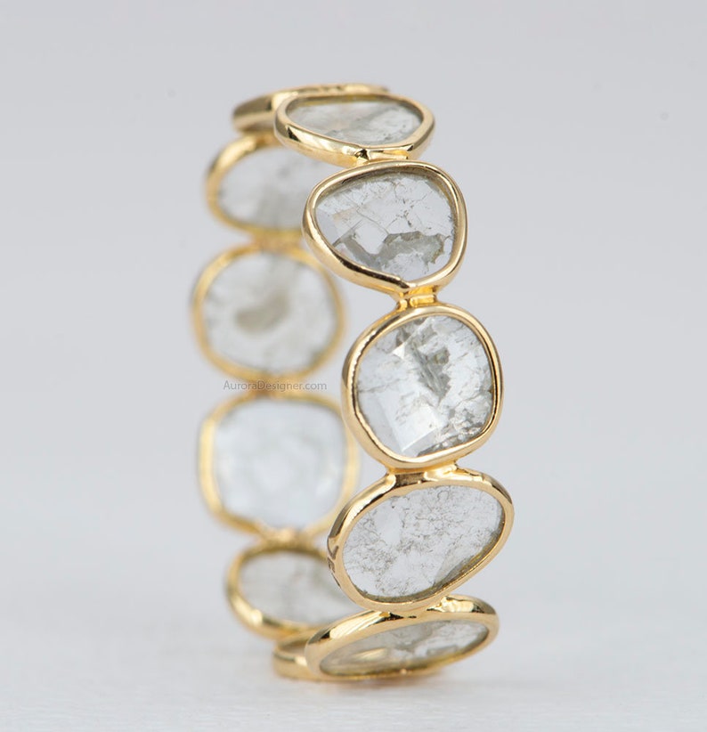 18K or 14K Gold Rustic Diamond Slice Ring Bezel Set Full Eternity ...