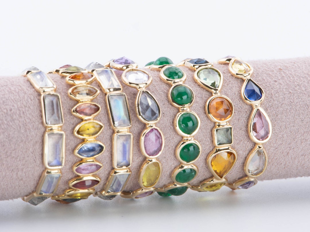 14K 18K Gold Colorful Gemstone Circle Bezel Set Full Eternity Band ...