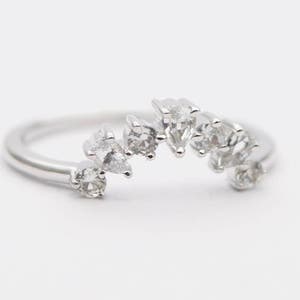 White Sapphire Ring 14K Gold Wedding Band Teardrop Round Prong Set ...