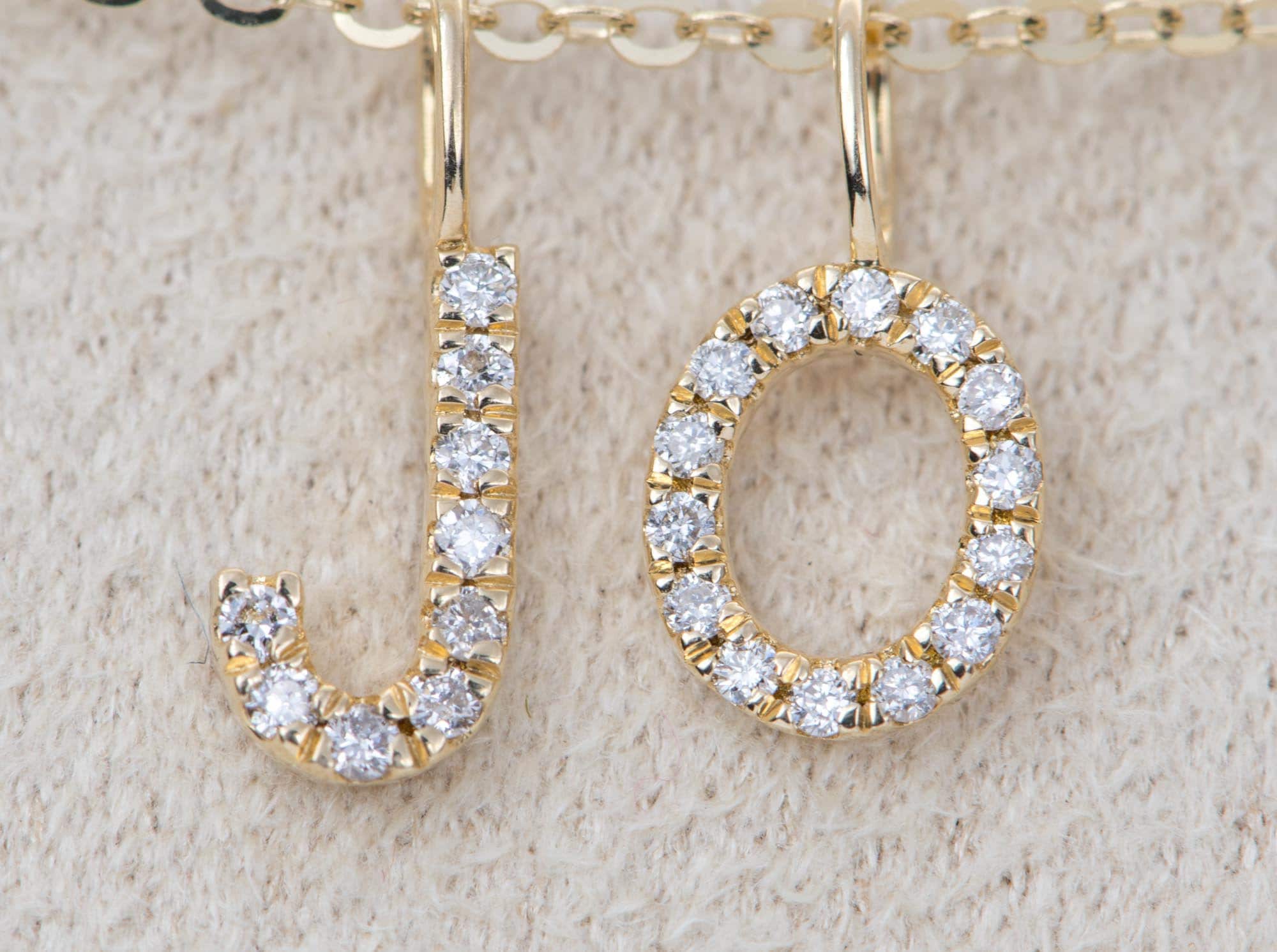 Small Diamond Pave Alphabet Charm 14K Yellow Gold Gift for Her | Etsy