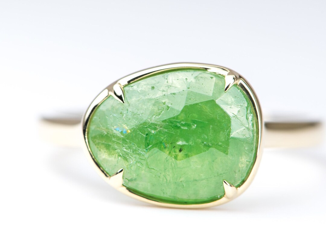 2.68ct Rose Cut Tsavorite Stacking Ring 9K Yellow Gold Sideways East ...