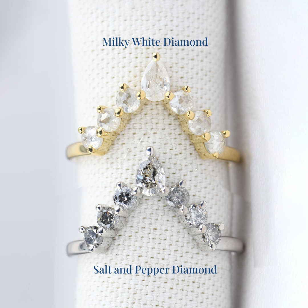 Deep Chevron V Shape Milky White or Salt and Pepper Diamond Wedding ...