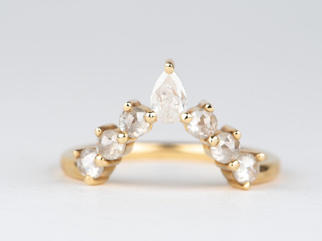 Opalescent Fancy White Diamond Chevron Wedding Band 14K Yellow Gold ...