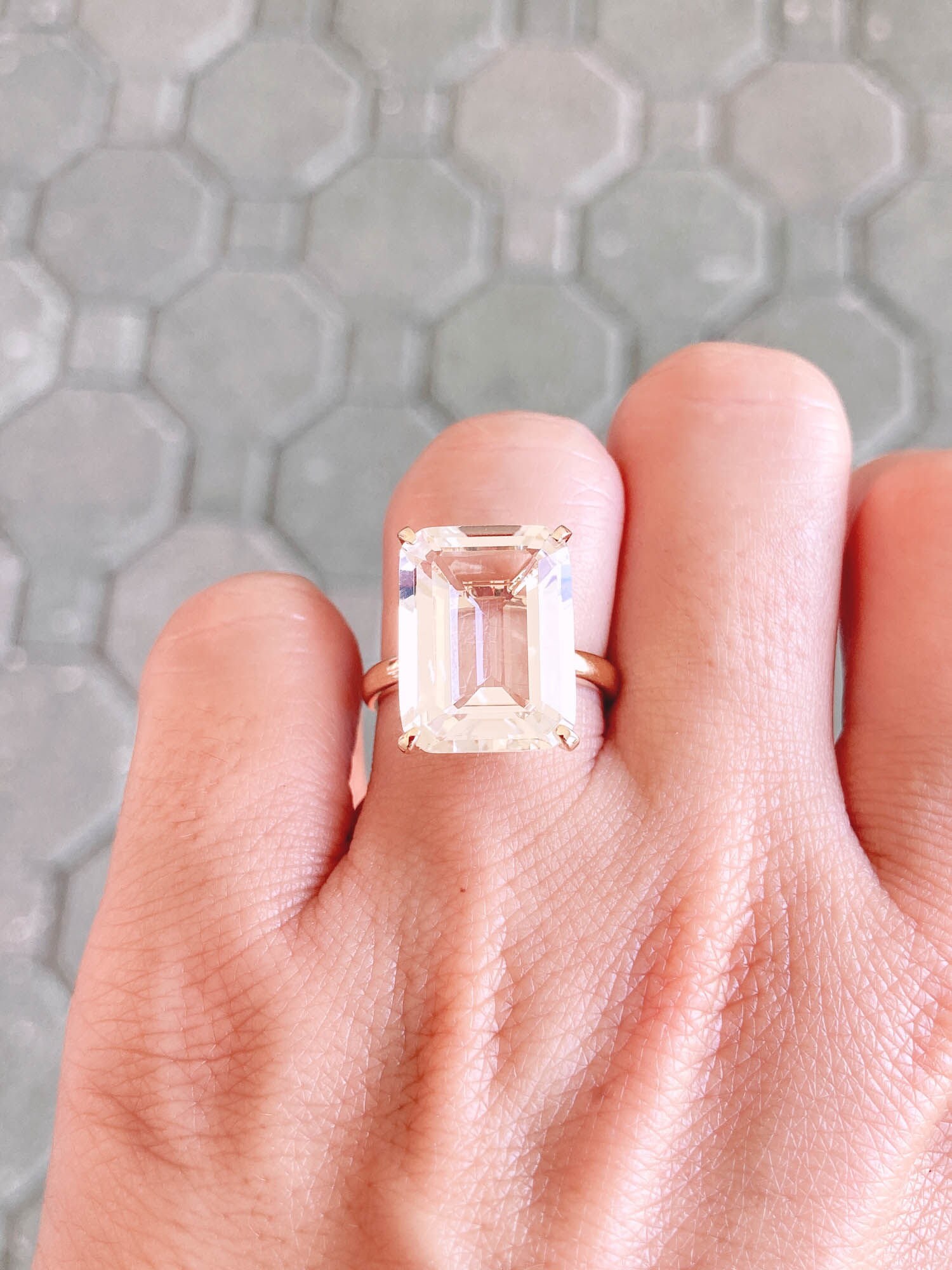 Statement Large Rock Crystal 9K Gold Ring Clear Quartz Emerald - Etsy