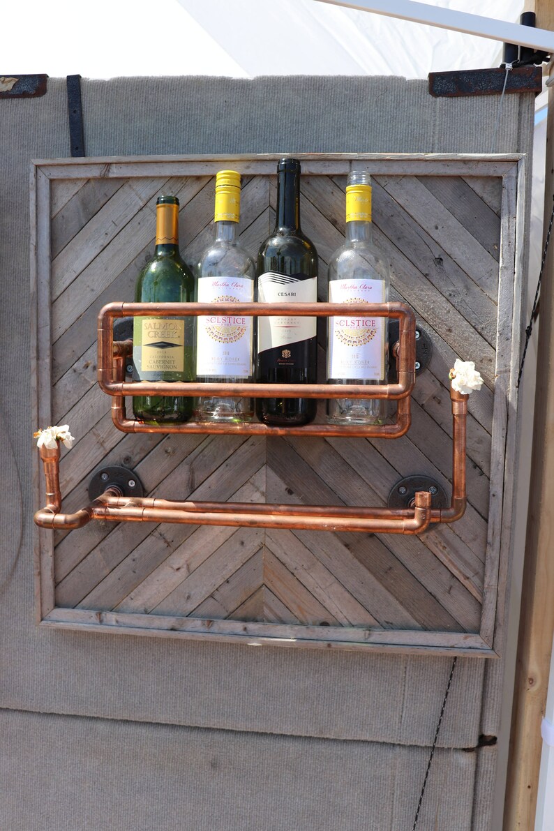 Copper Wine Rack With Stemware, Rustic Wine Rack, Industrial Wine Rack ...