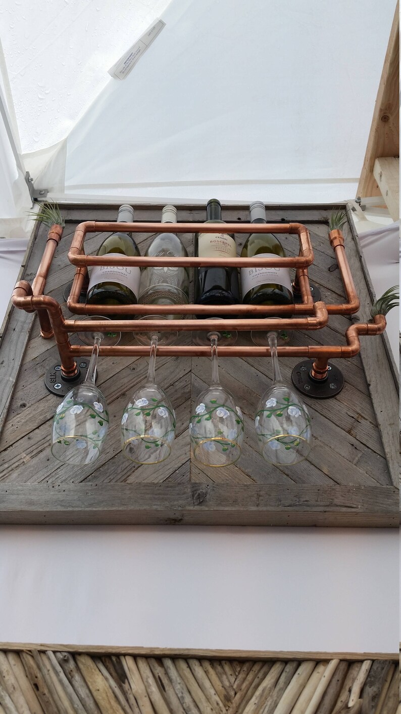 Copper Wine Rack With Stemware, Rustic Wine Rack, Industrial Wine Rack ...
