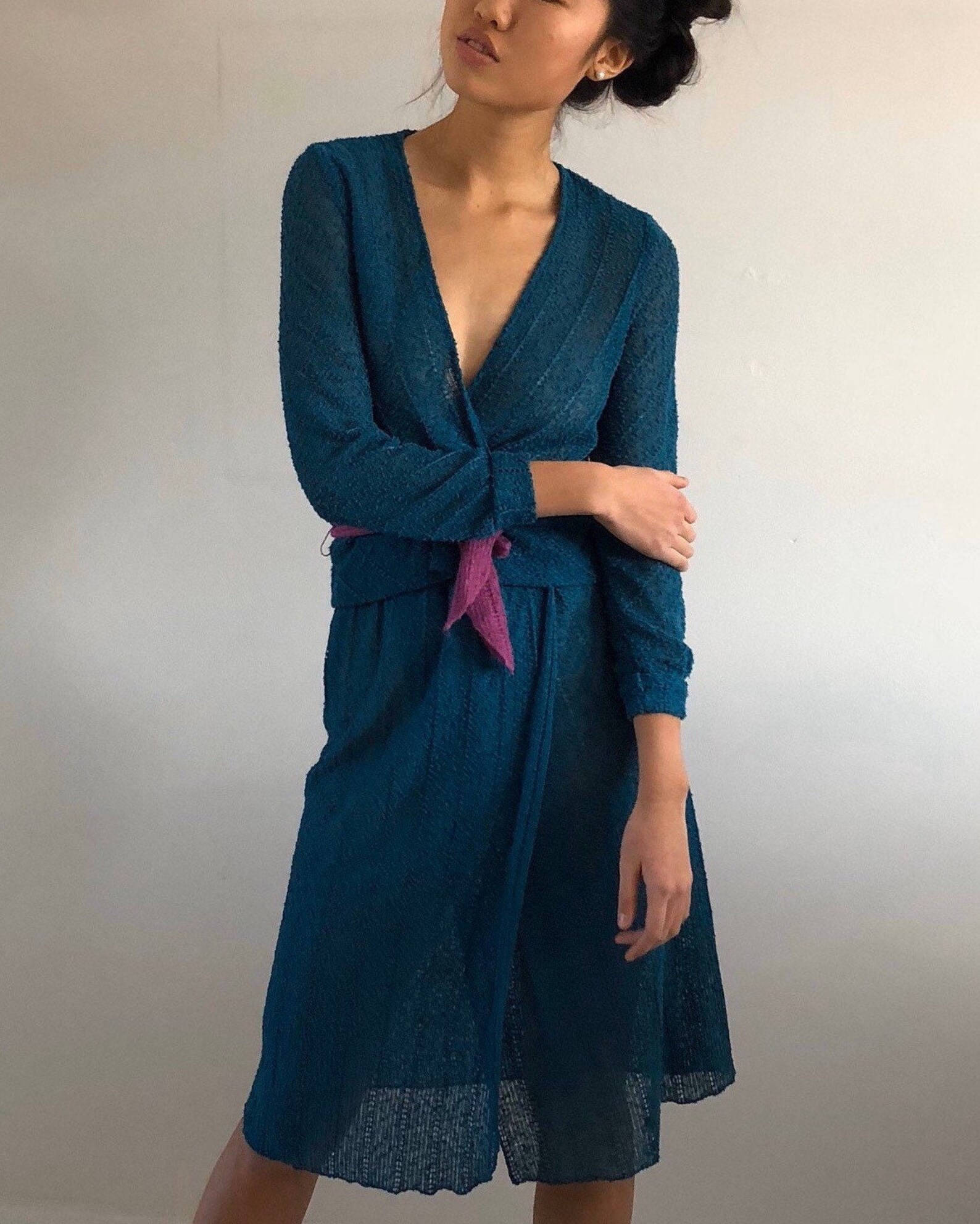 90s Wrap Matching Set / Vintage Teal Knit Wrap Front Sweater - Etsy