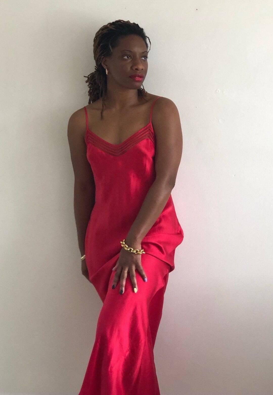 90s Maxi Silk Slip Dress / Vintage Red Bias Cut Long Maxi Cocktail ...