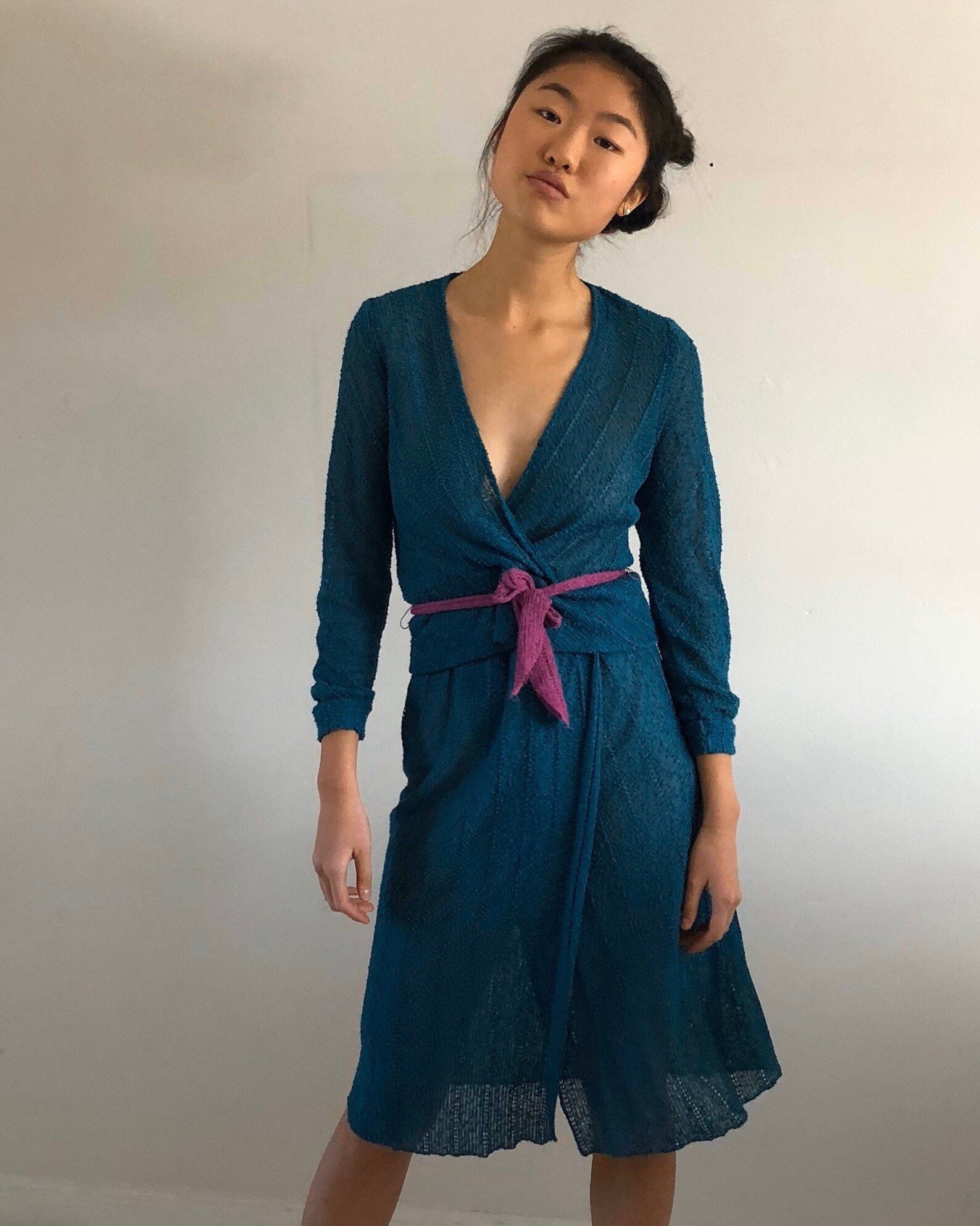 90s Wrap Matching Set / Vintage Teal Knit Wrap Front Sweater - Etsy