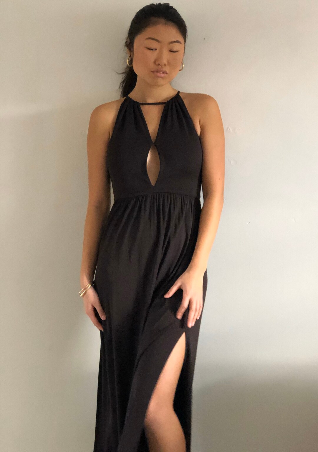 90s Keyhole Halter Maxi Dress / Vintage Brown Milly Matte - Etsy