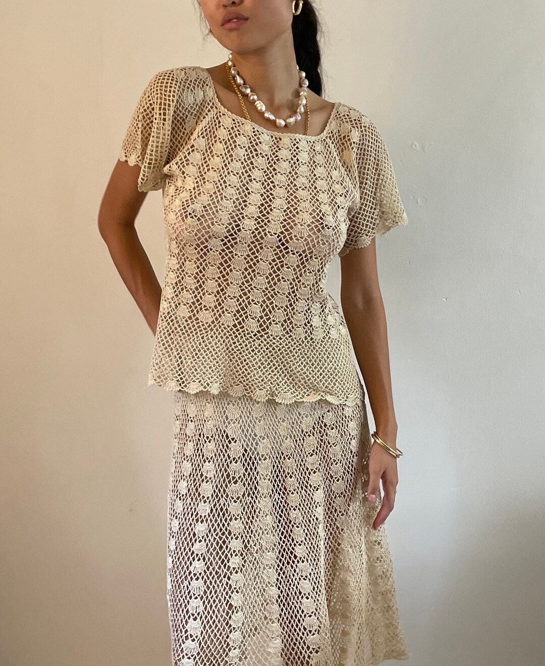 70s Crochet Matching Set / Vintage Sheer Hand Made Crochet - Etsy