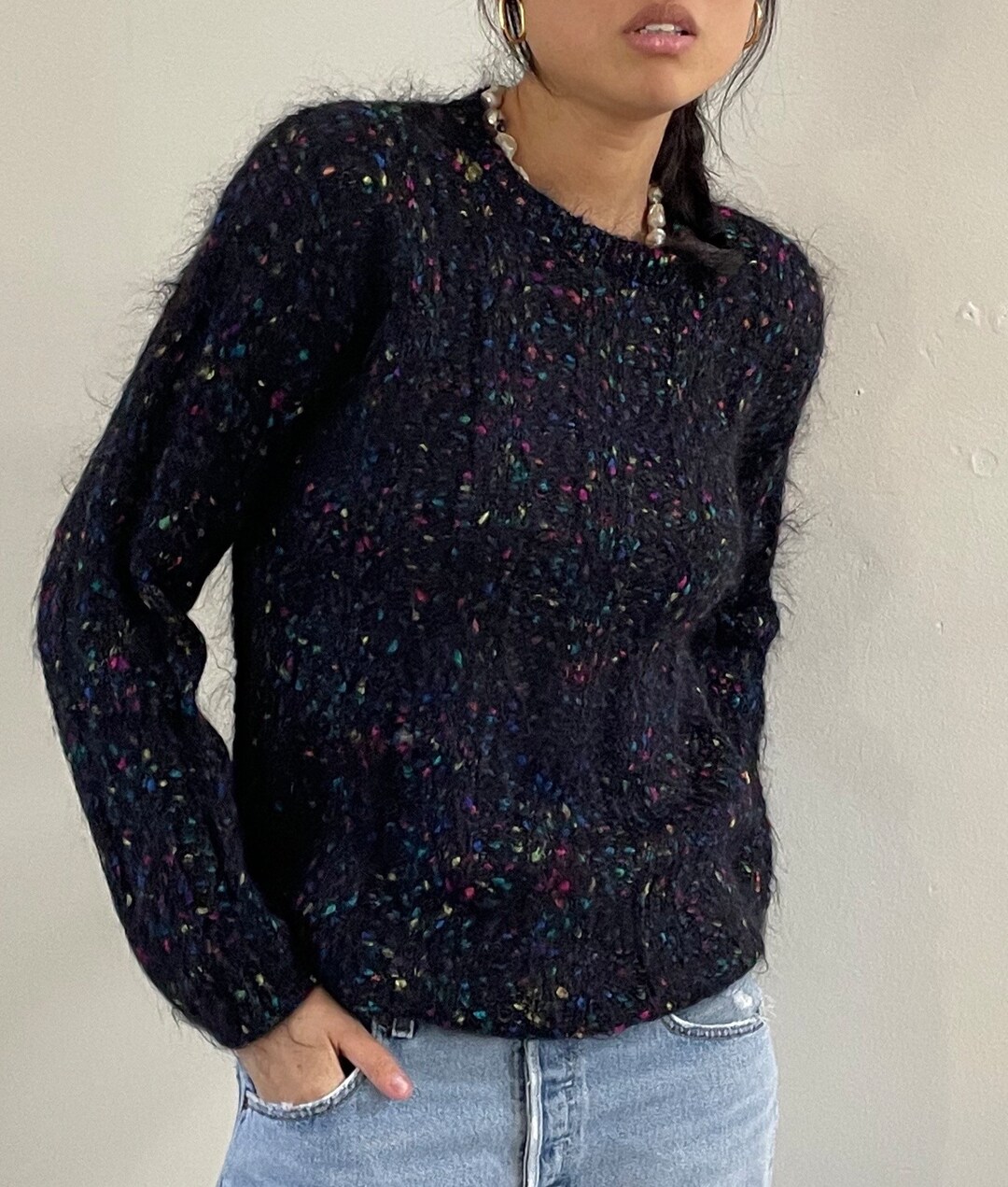 90s Mohair Speckled Sweater / Vintage Carole Little Designer Black ...