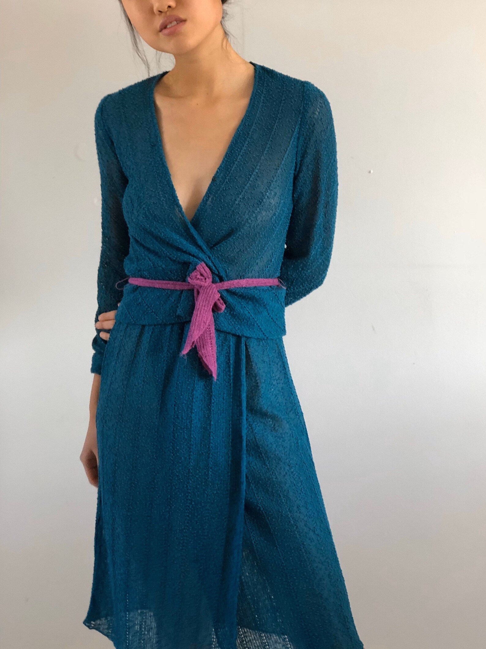 90s Wrap Matching Set / Vintage Teal Knit Wrap Front Sweater - Etsy