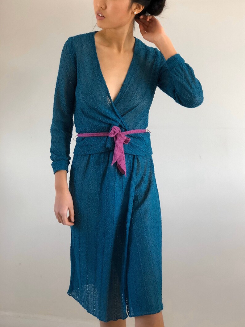 90s Wrap Matching Set / Vintage Teal Knit Wrap Front Sweater - Etsy
