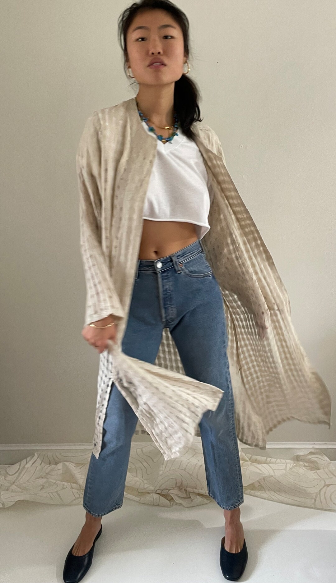 90s Gauzy Linen Duster / Vintage Oatmeal Sheer 100% Linen Loose Weave ...