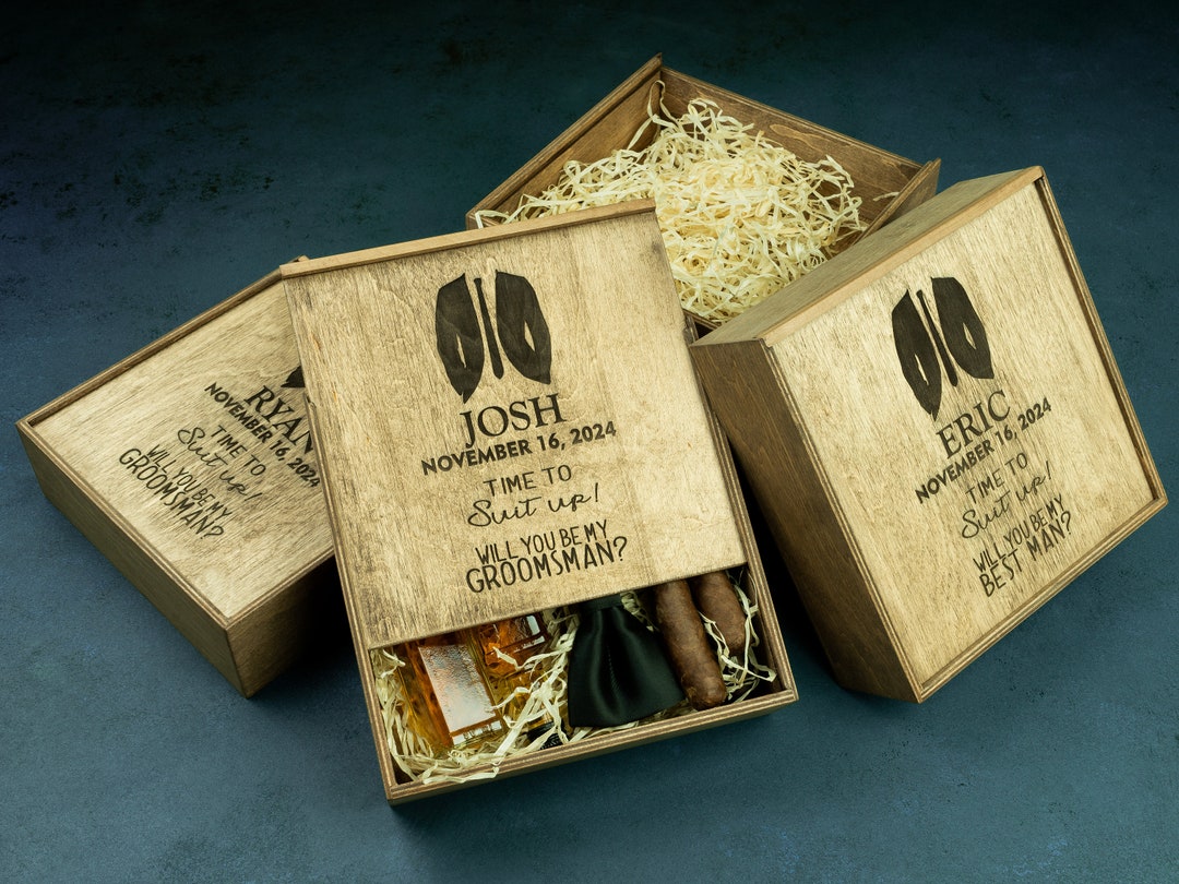 Engraved Wooden Proposal Box: Groomsmen Gift Box - Etsy