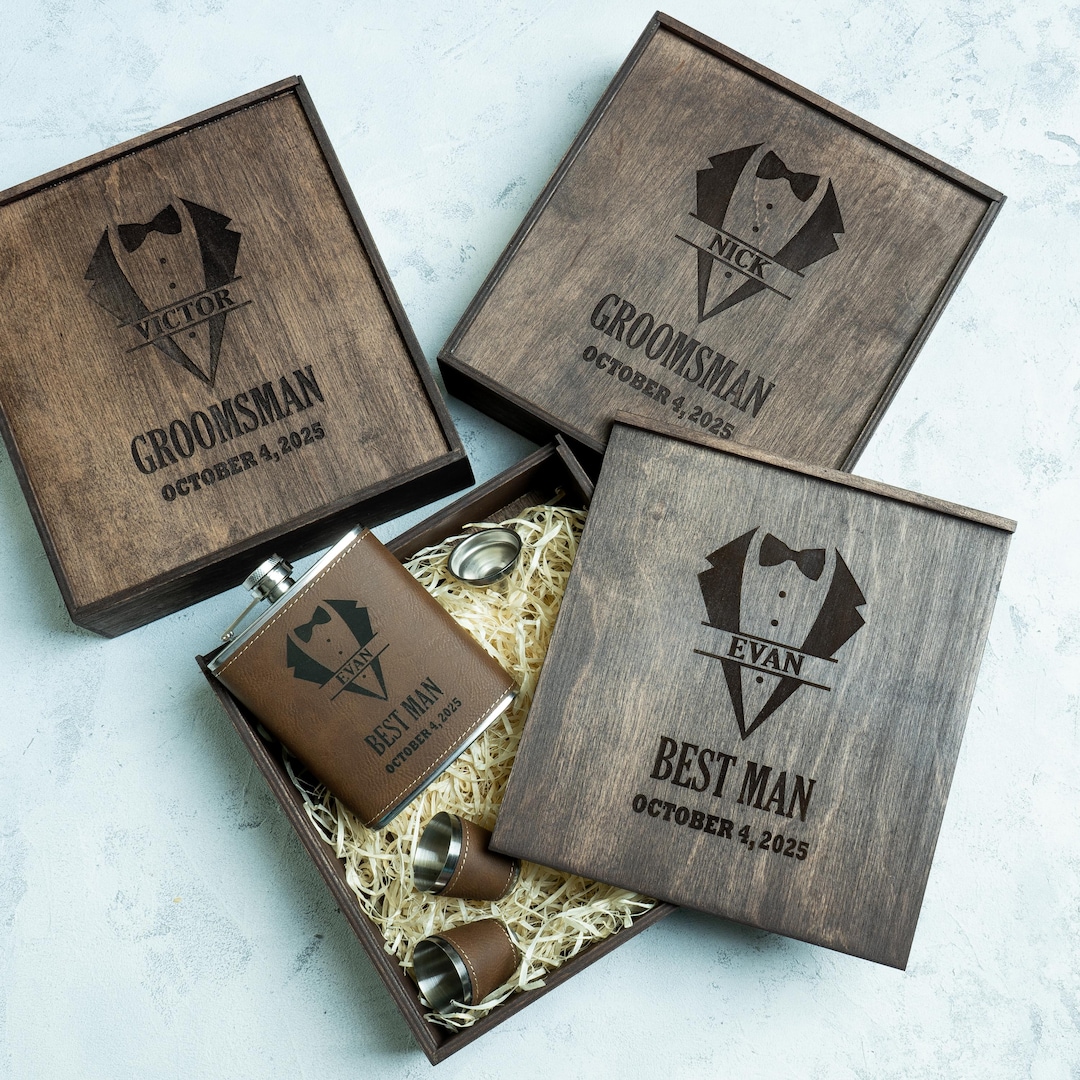 Best Man Gift Box, Personalized Flask Set, Personalized Wedding Party ...