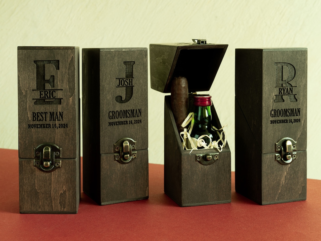 Personalized Groomsman Mini Alcohol Box: Engraved Bachelor Party Gift ...