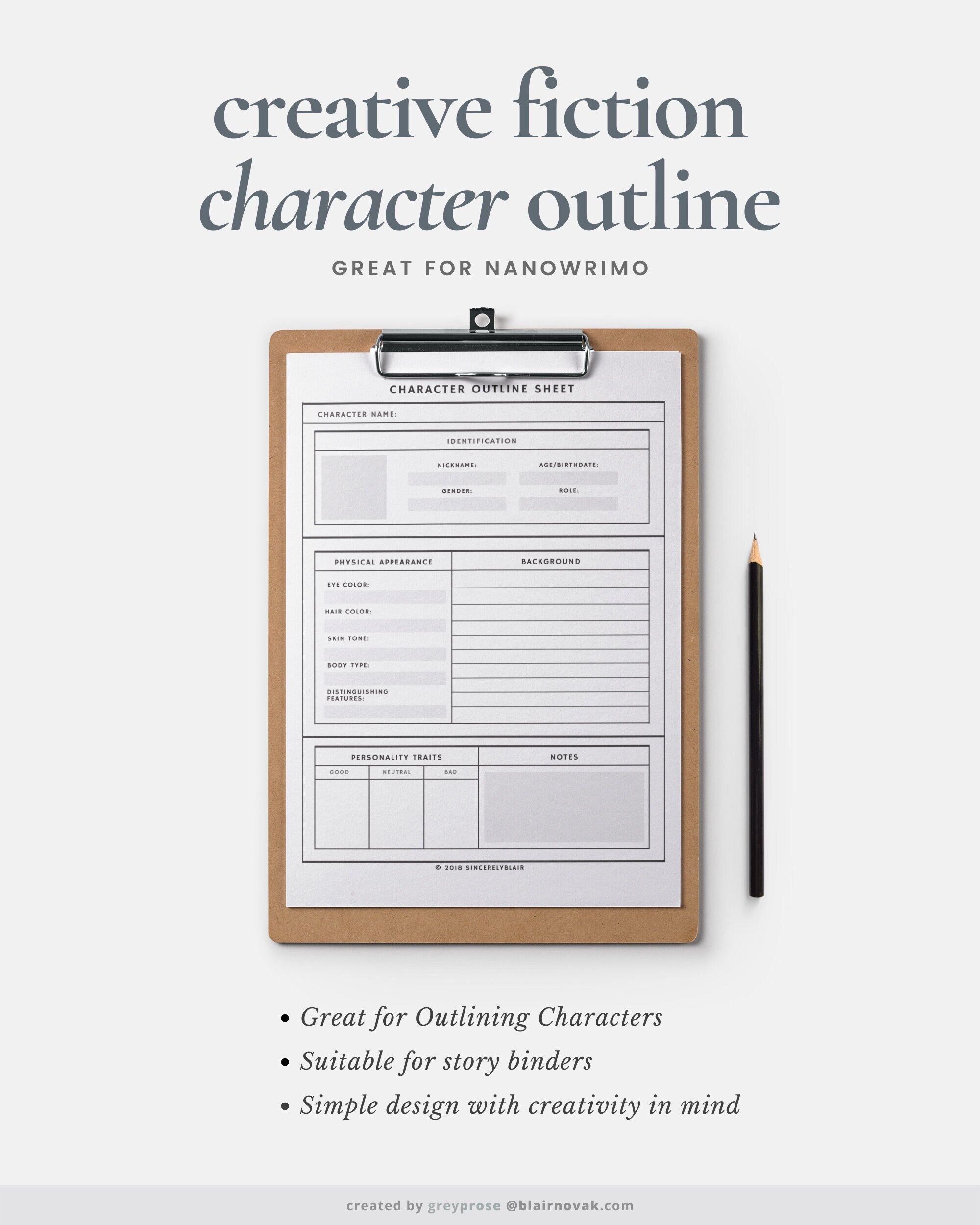 Creative Fiction Character Outline Sheet Printable PDF Instant Download ...