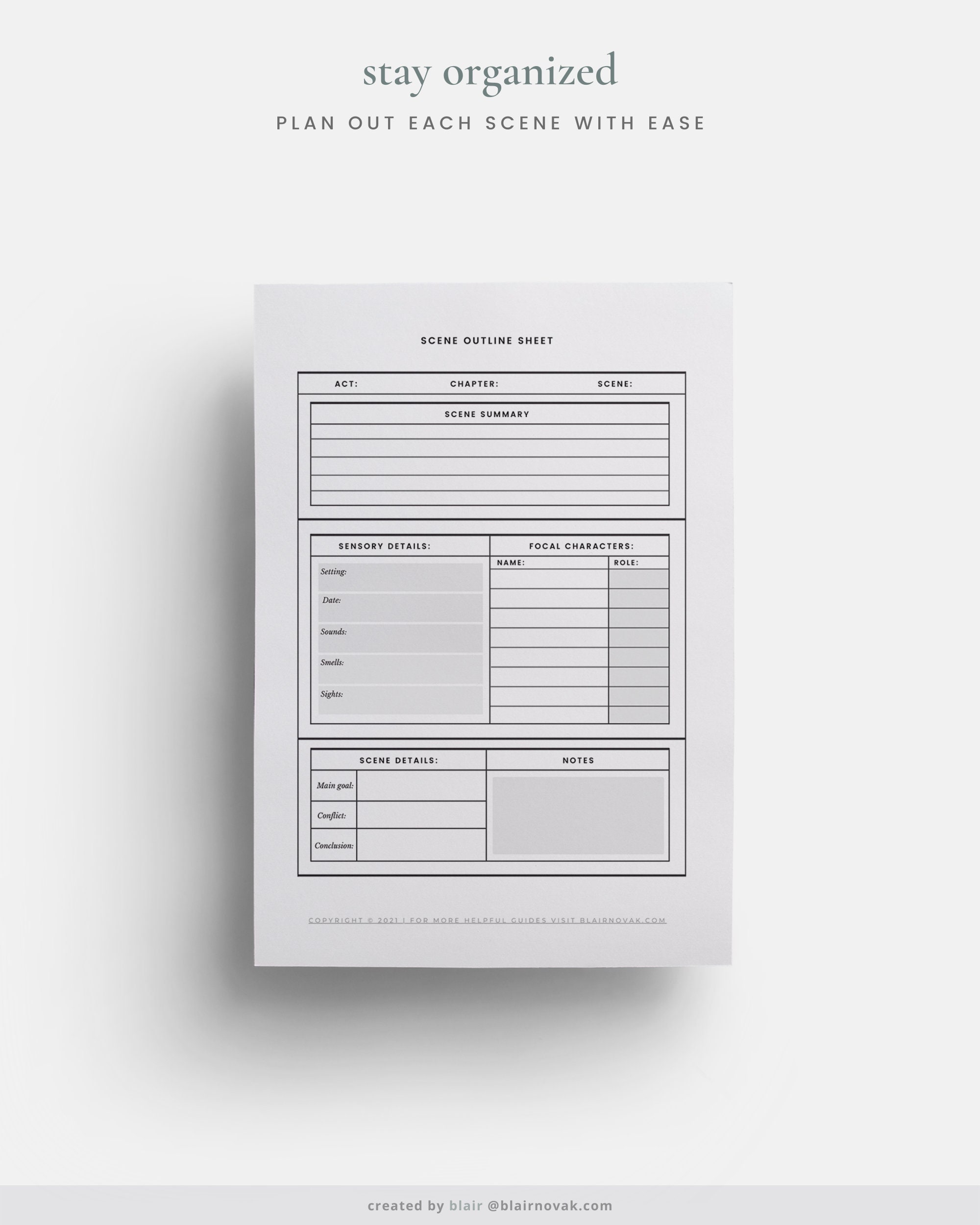 Story Scene Planner Printable PDF Instant Download Great for Creative ...