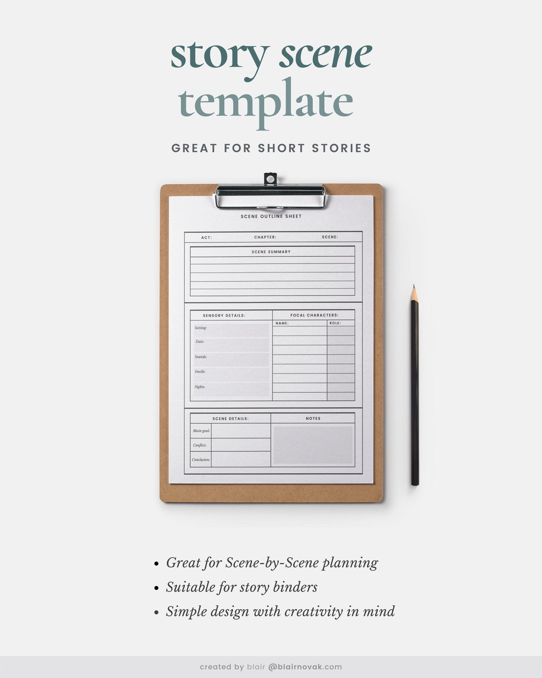 Story Scene Planner Printable PDF Instant Download Great for Creative ...