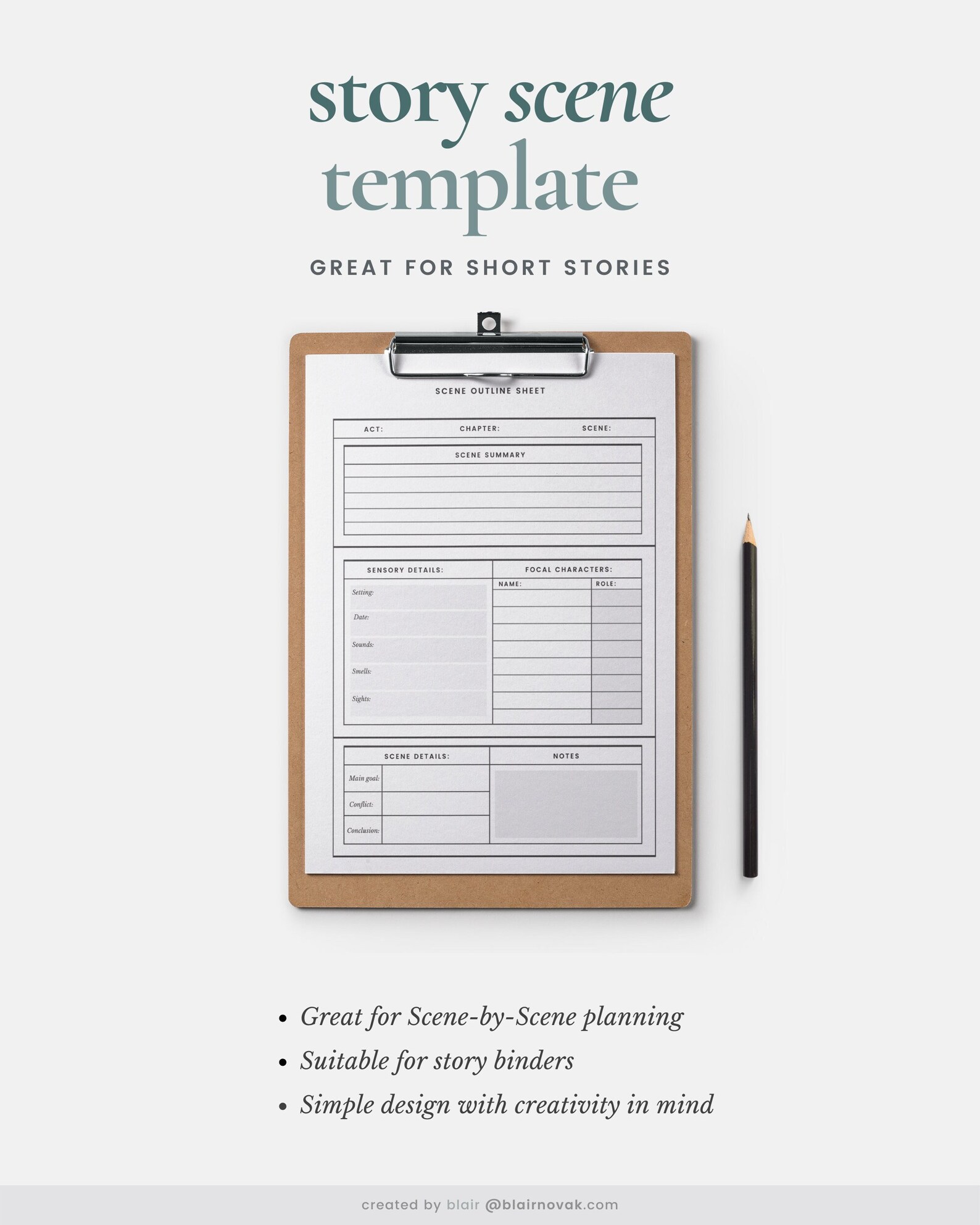 Story Scene Planner Printable PDF Instant Download Great for Creative ...