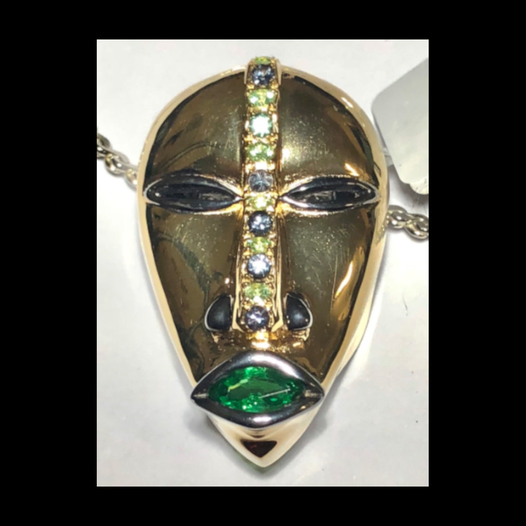 Vermeil African Mask Pendant: Tanzanian Tsavorite & Color Change Garnet ...