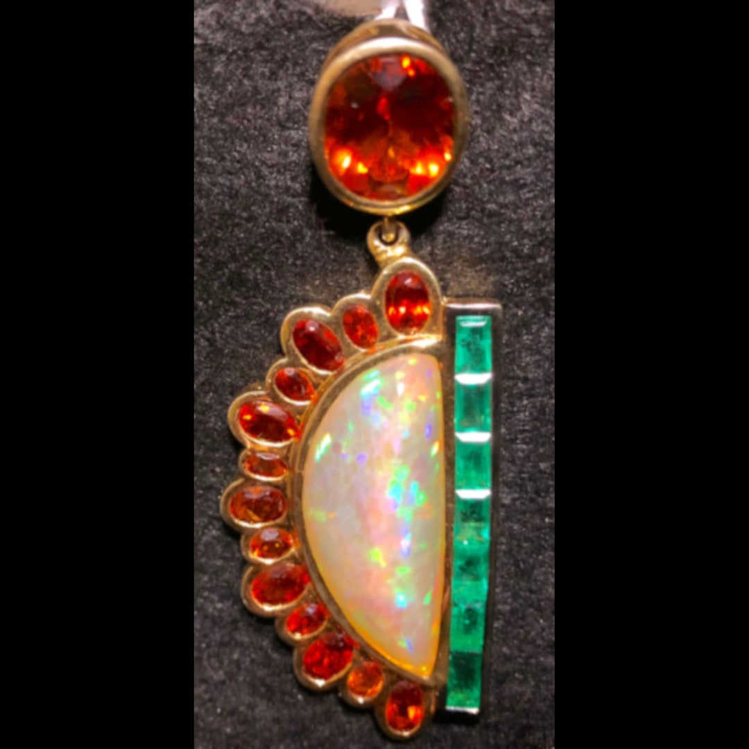 Welo Ethiopian Opal, Emerald,spessartite & Citrine Pendant Vermeil ...