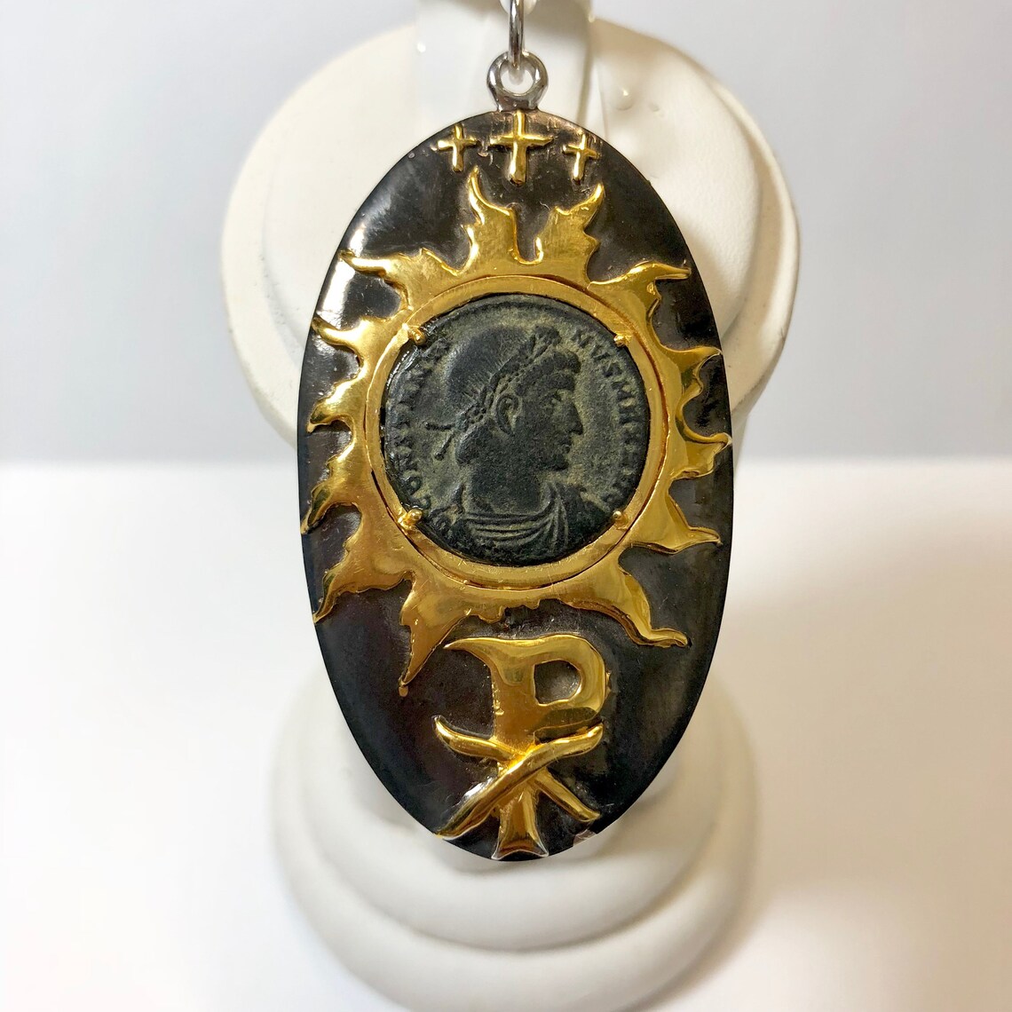 Ancient Roman constantine the Great Coin Shield Pendant Vermeil & Black ...