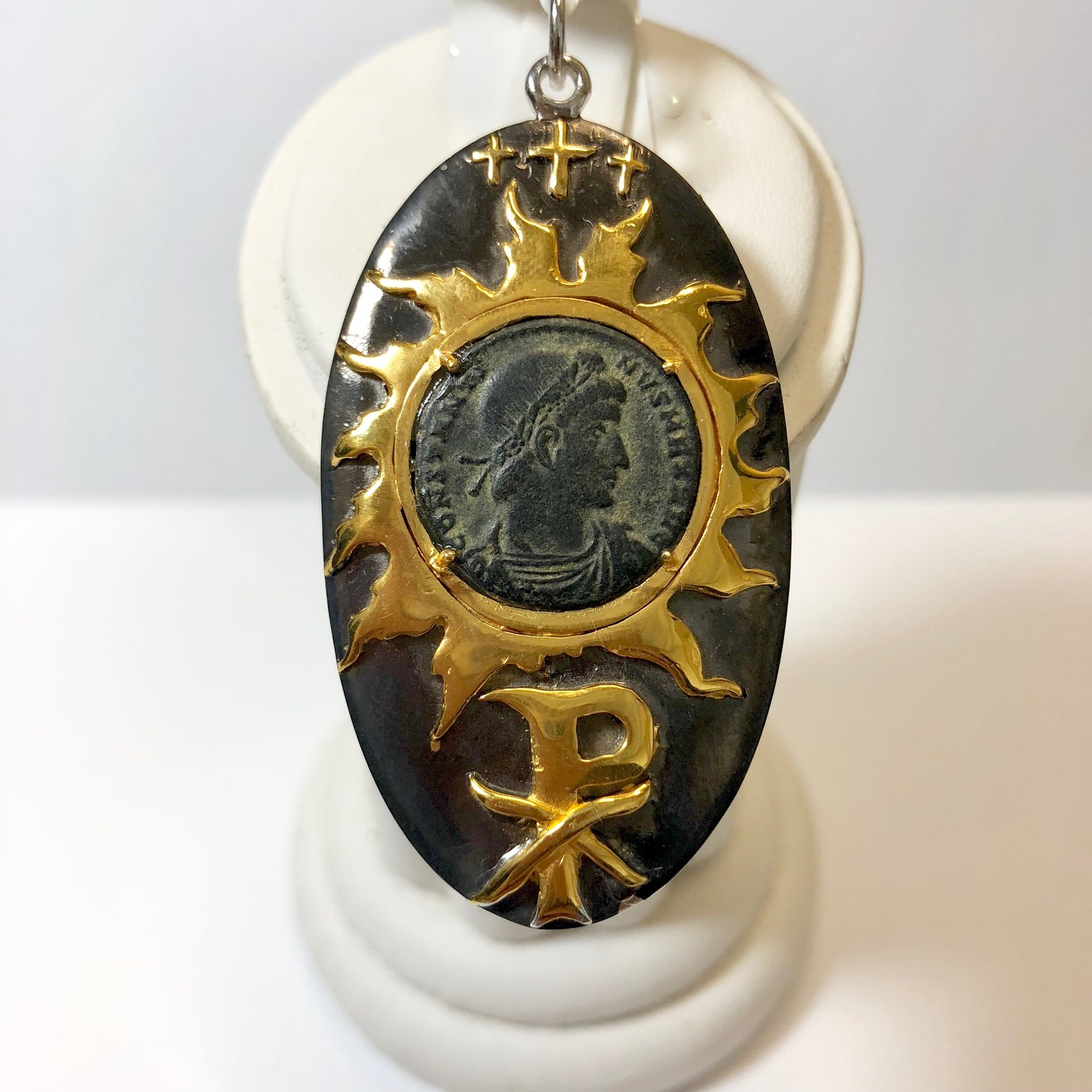 Ancient Roman constantine the Great Coin Shield Pendant Vermeil & Black ...