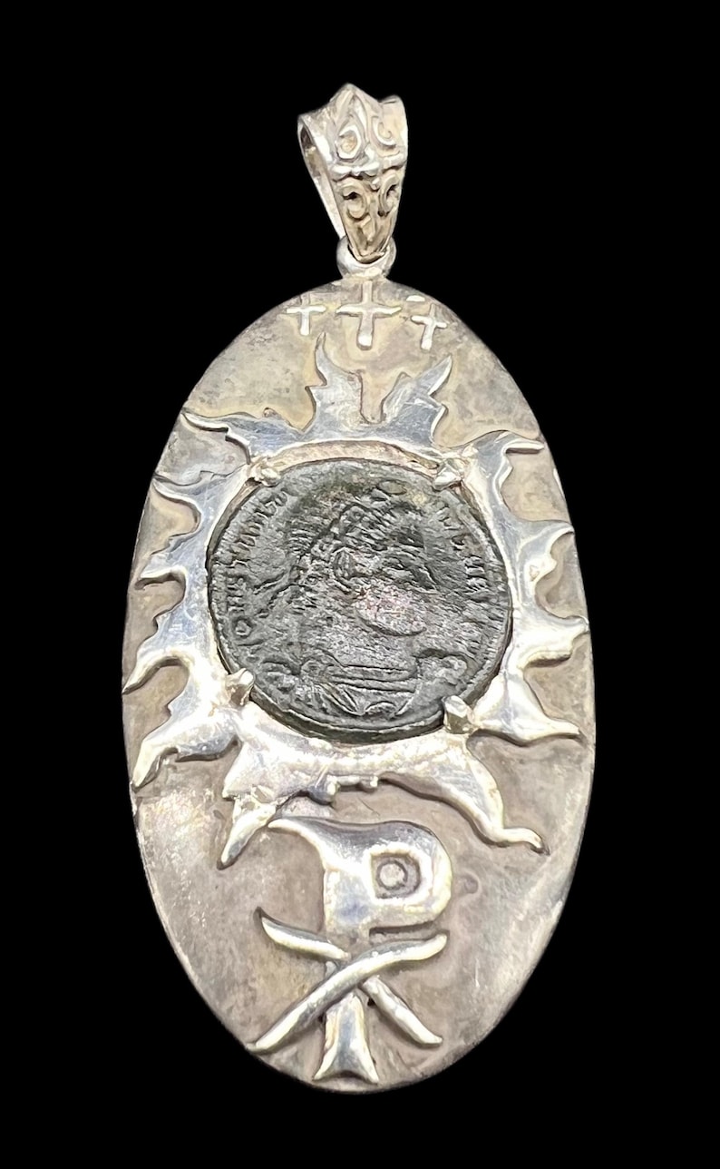 Ancient Roman Coin Pendant: Constantine Bronze Coin, Sterling Silver ...