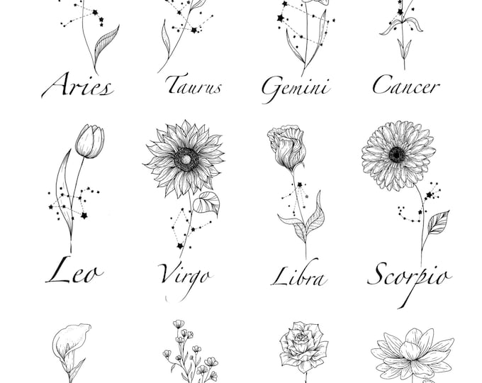 Taurus Constellation Tattoo| Flower Tattoo Design - Etsy Canada