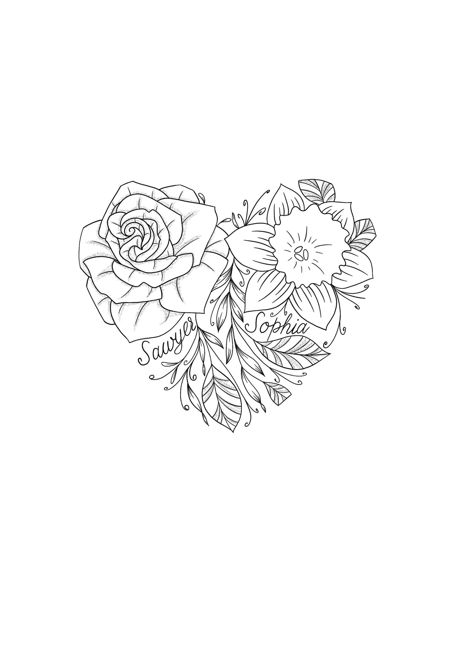 Custom Flowers With Name Drawing Birth Flower Art One Line - Etsy