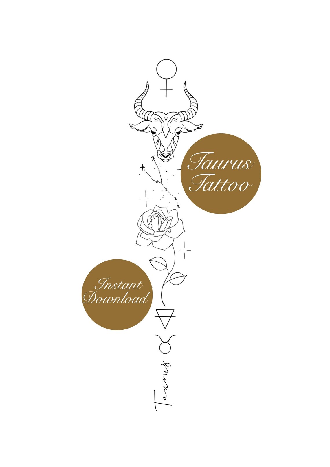 Taurus Zodiac Elements Tattoo Design/ Rose Flower Constellation Fine Line Art Symbols - Etsy