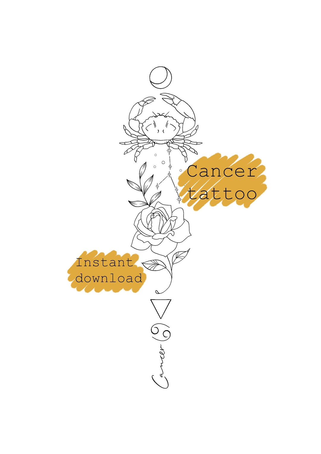 Cancer Elements Tattoo Design/ Symbol Tattoo/ Rose Flower With ...