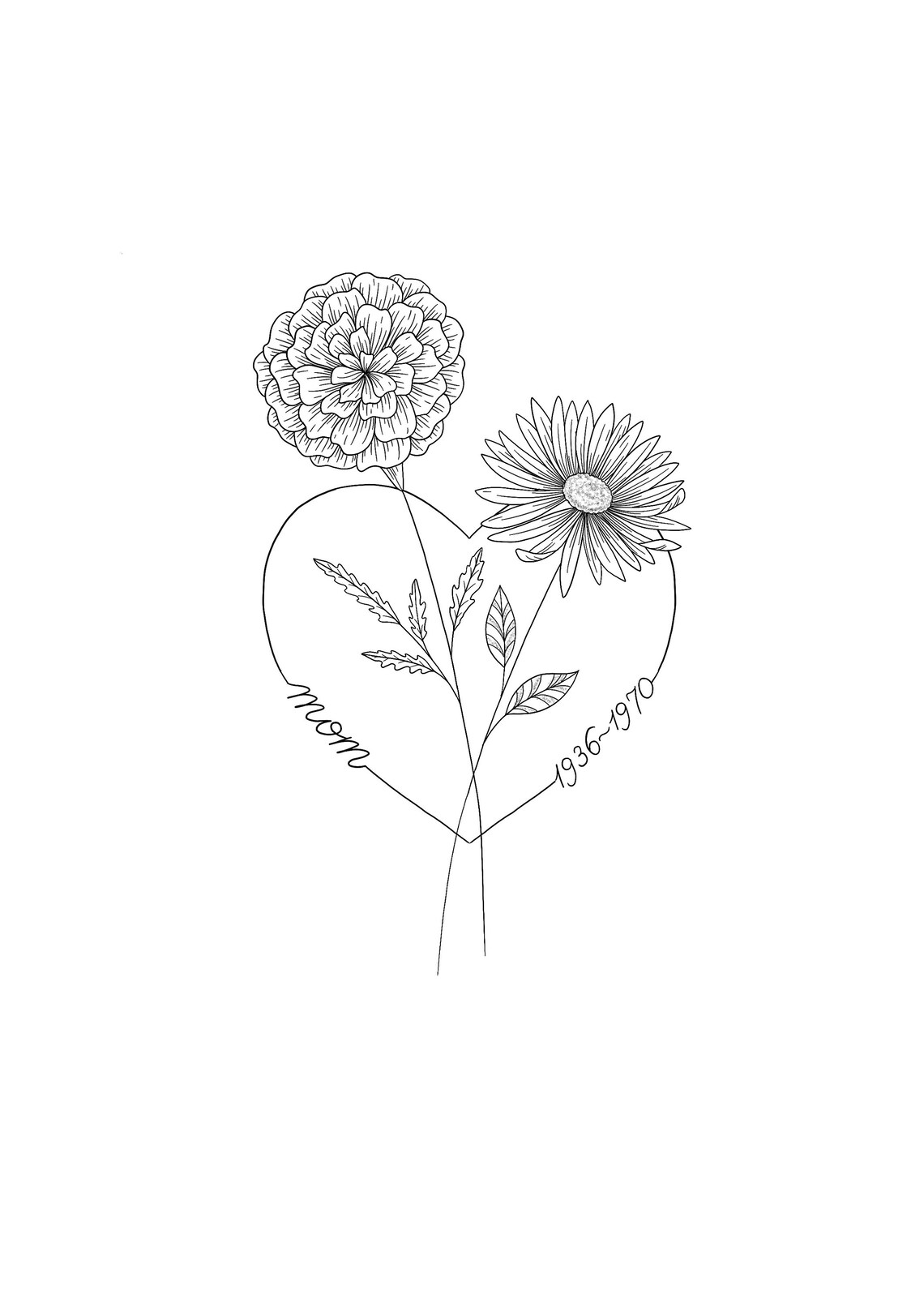 Custom Flowers With Name Drawing Birth Flower Art One Line - Etsy