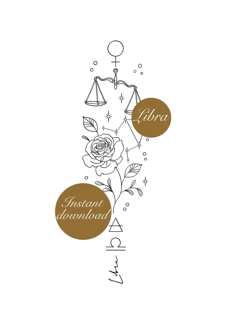 Libra Elements Tattoo Design/ Symbol Glyph Tattoo/rose Flower ...