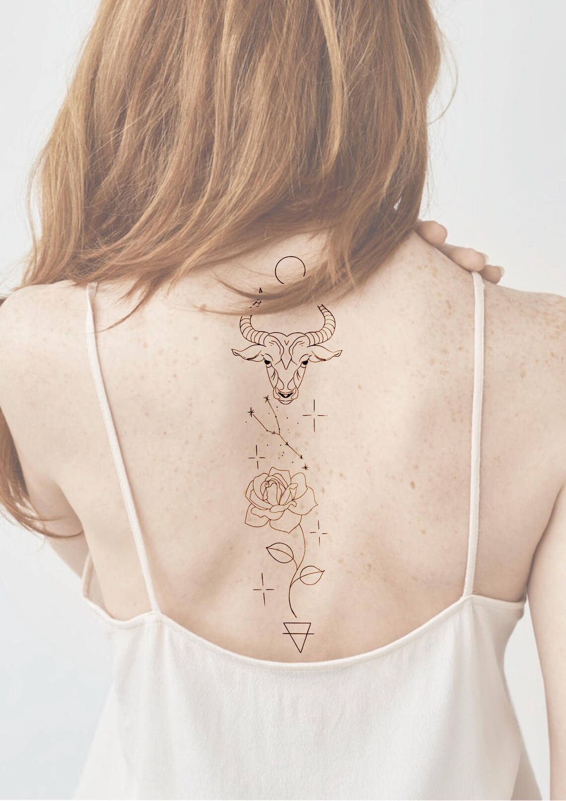 Taurus Zodiac Elements Tattoo Design/ Rose Flower Constellation Fine Line Art Symbols - Etsy
