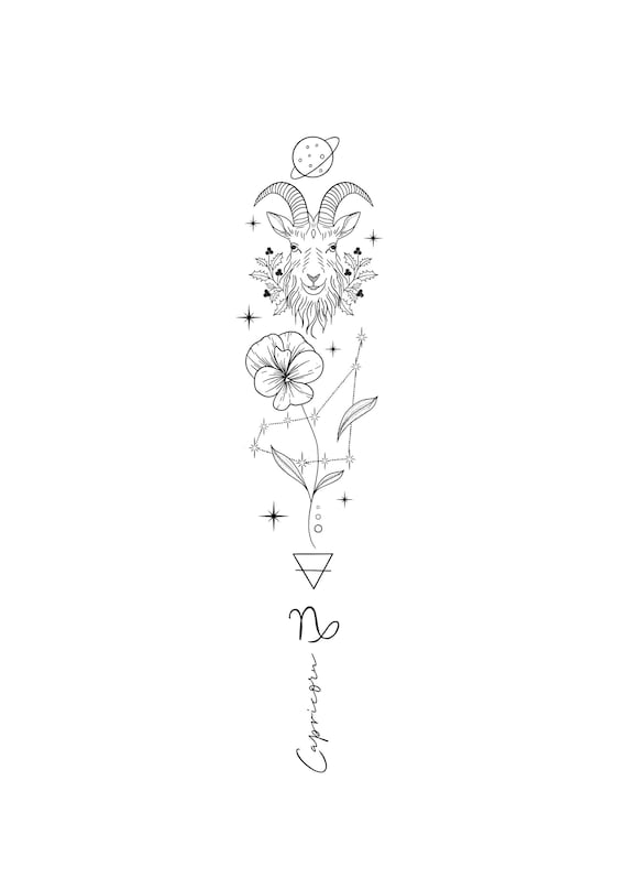 Steinbock Tattoos Mit Blumen Temporäres Tattoo Sternzeichen Steinbock