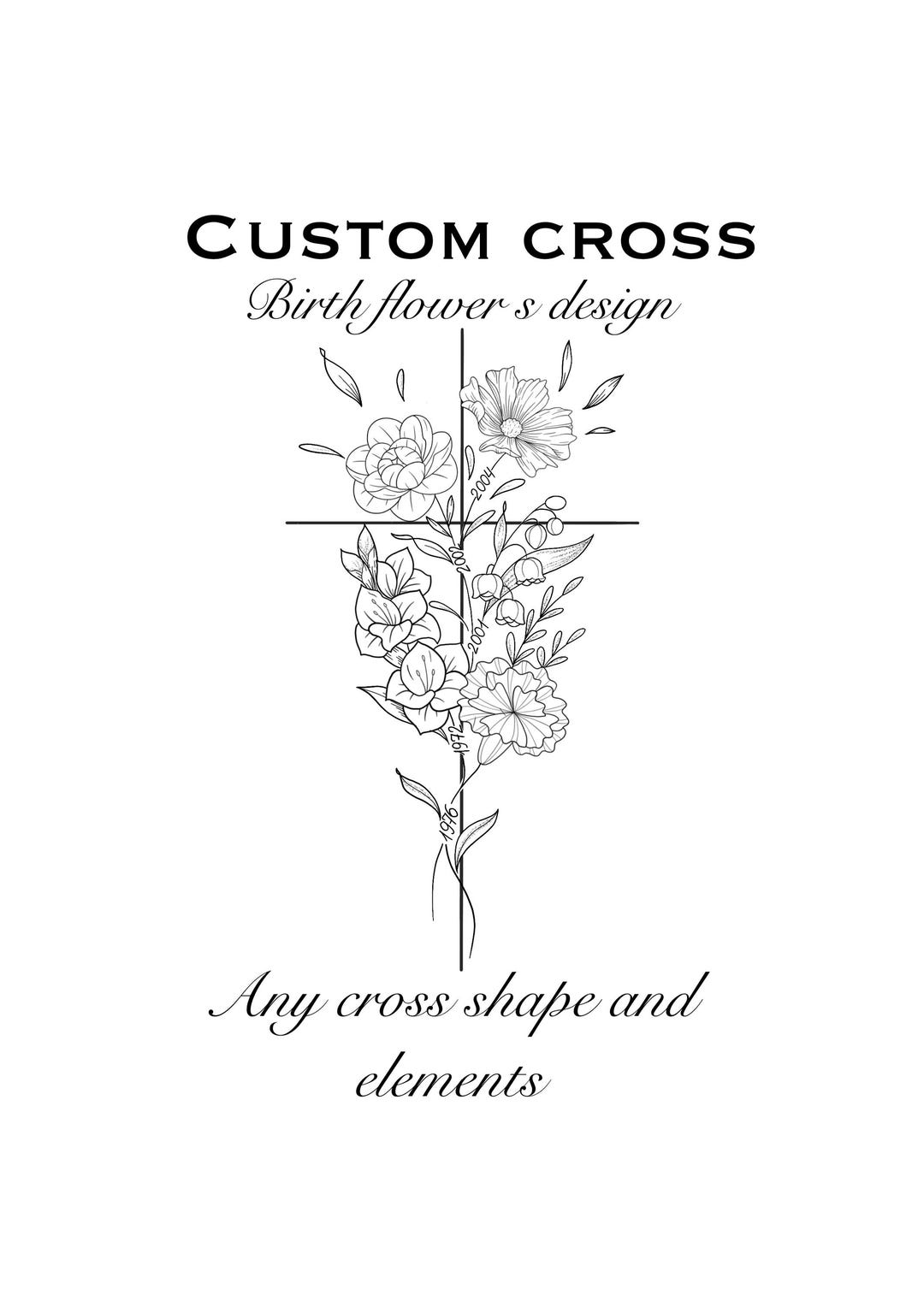 Unique Flower Cross Birth Flowers Tattoo for Women Daughters Moms DOB ...