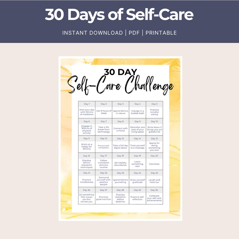 30 Day Challenge | Self Care | PRINTABLE | Instant Download | Self-care ...