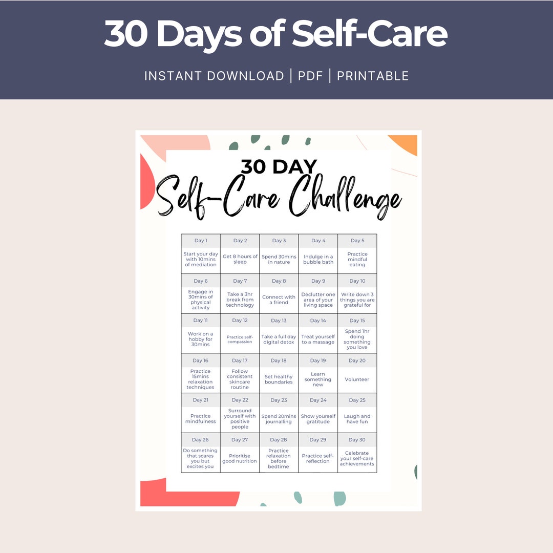 30 Day Challenge Self Care PRINTABLE Instant Download Self-care Planner ...