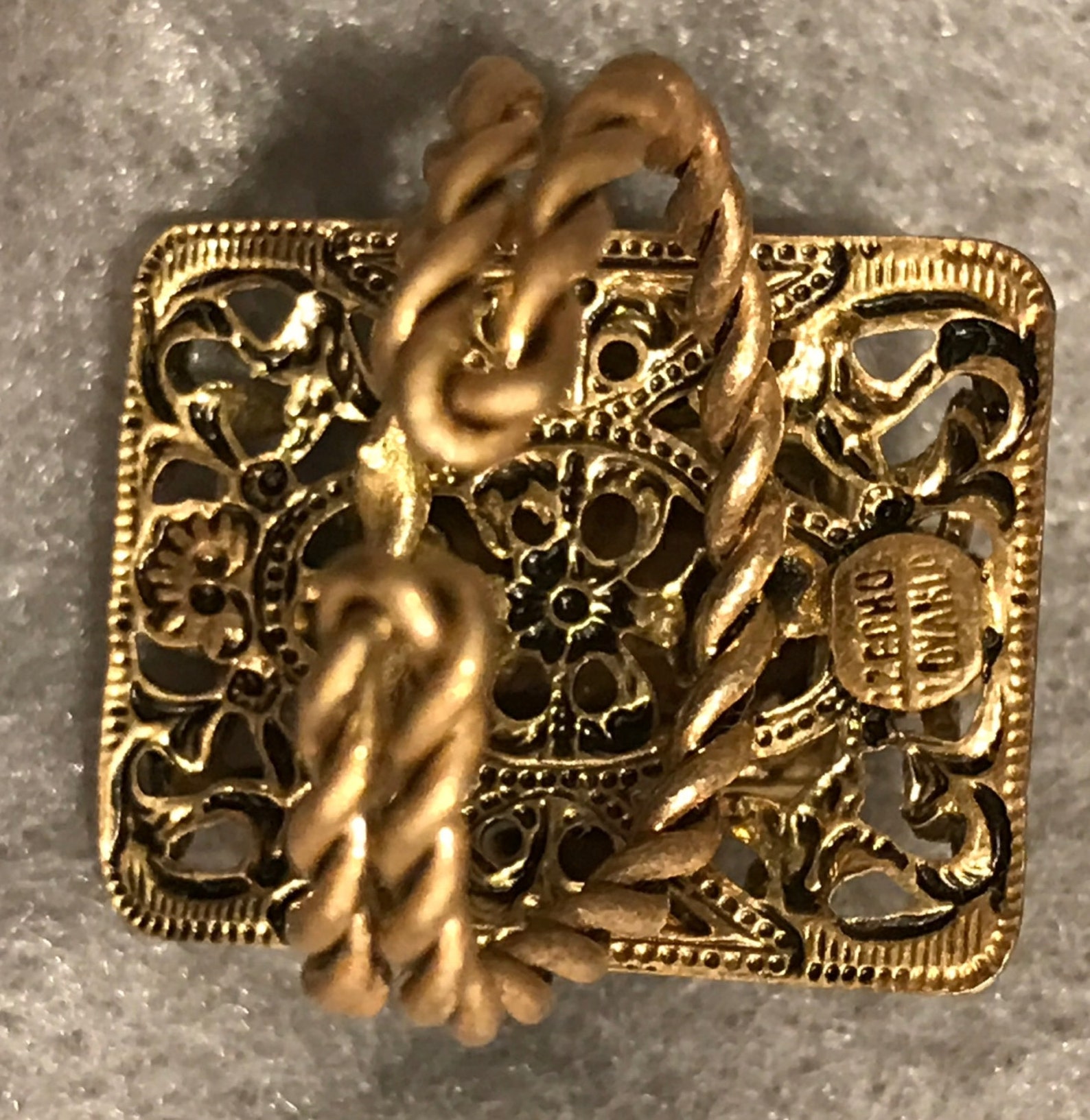 Vintage Ring, Marked ''czechoslovakia Fine Brass Filigree With Green ...