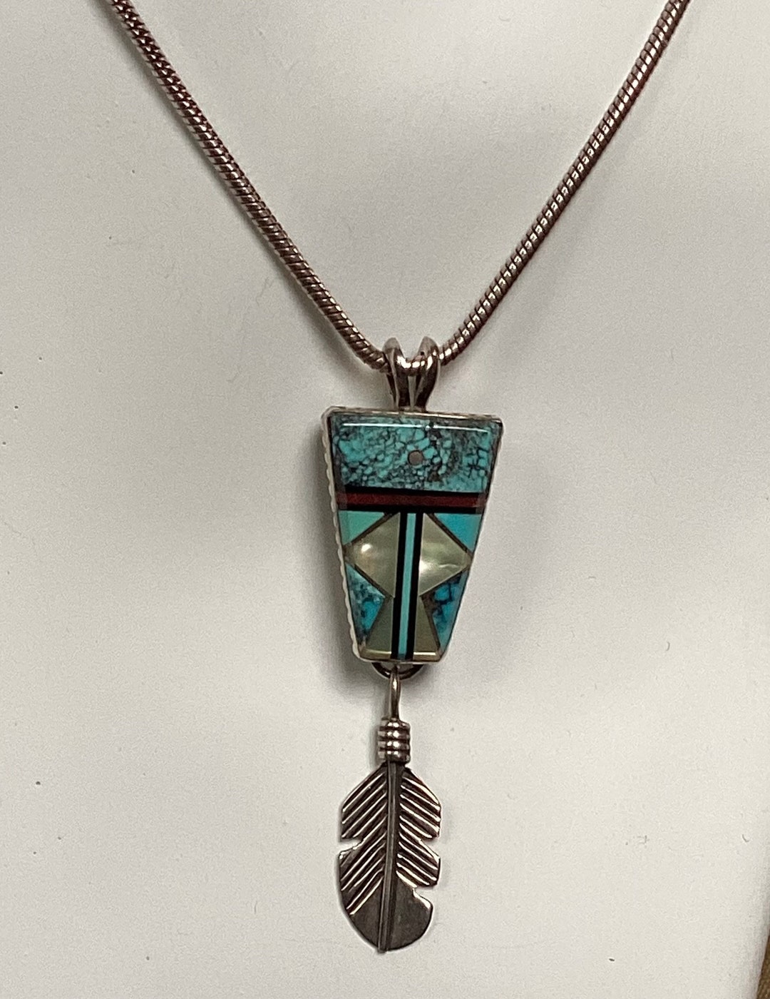 Danny Clark Turquoise, Jet, Coral, Mother of Pearl, and Sterling Inlaid ...