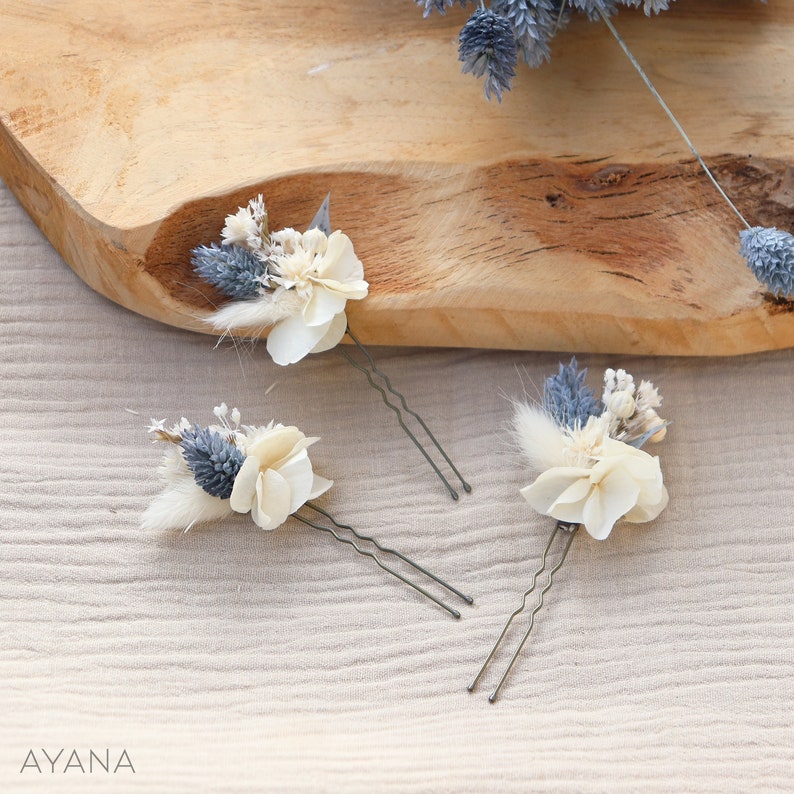 Combs OCEANE Dried and Preserved Dusty Blue Flowers for Boho - Etsy