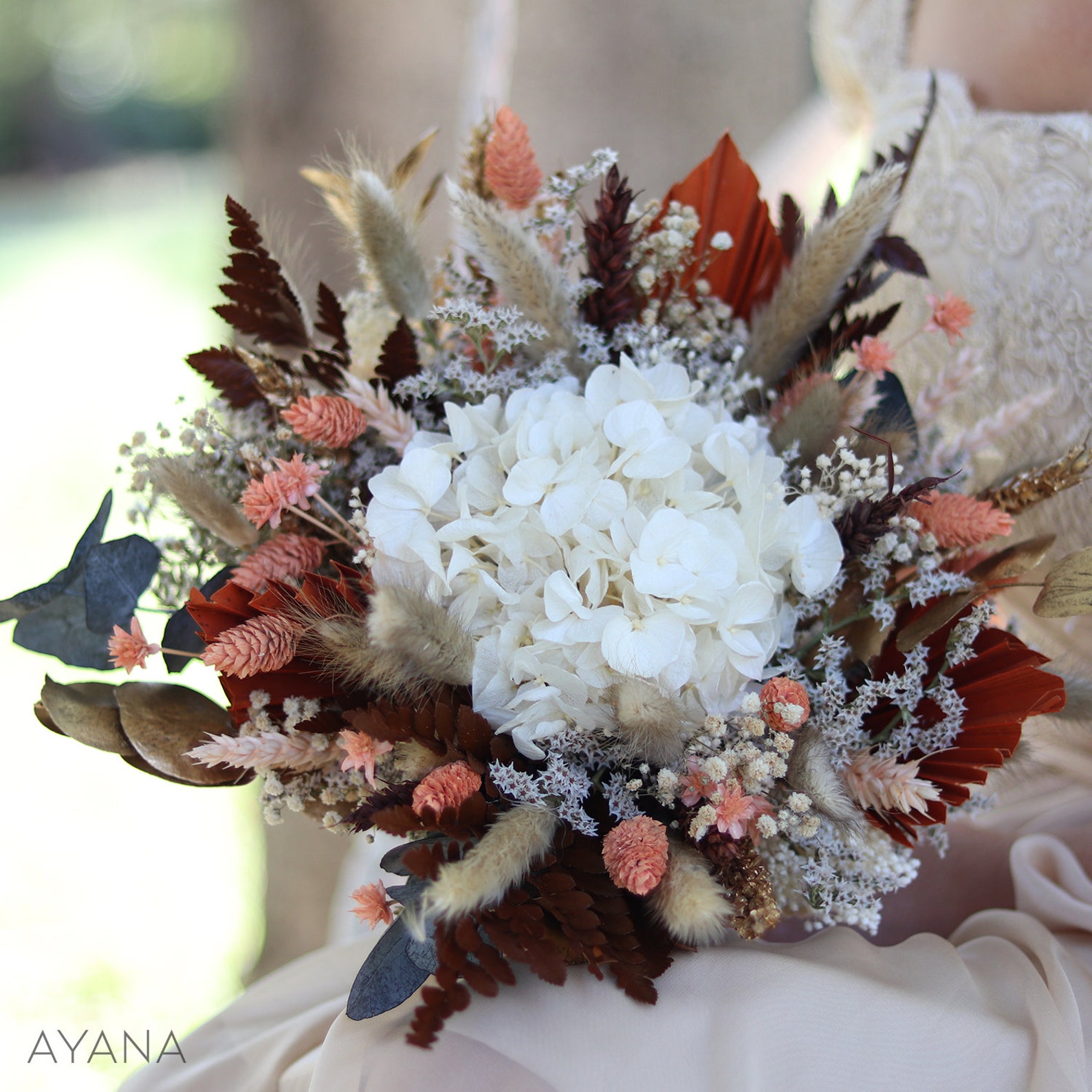Dried Flowers Bouquet PALM SPRINGS in Terracotta and Gold Fall Color ...