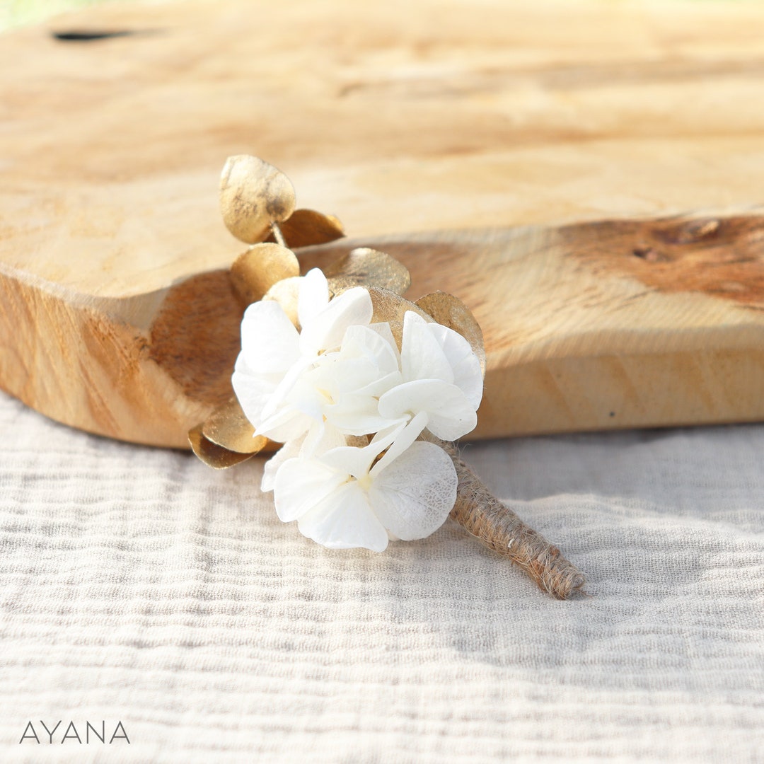 Buttonhole DIGNITE Trendy Groom Accessory With White Preserved Natural ...