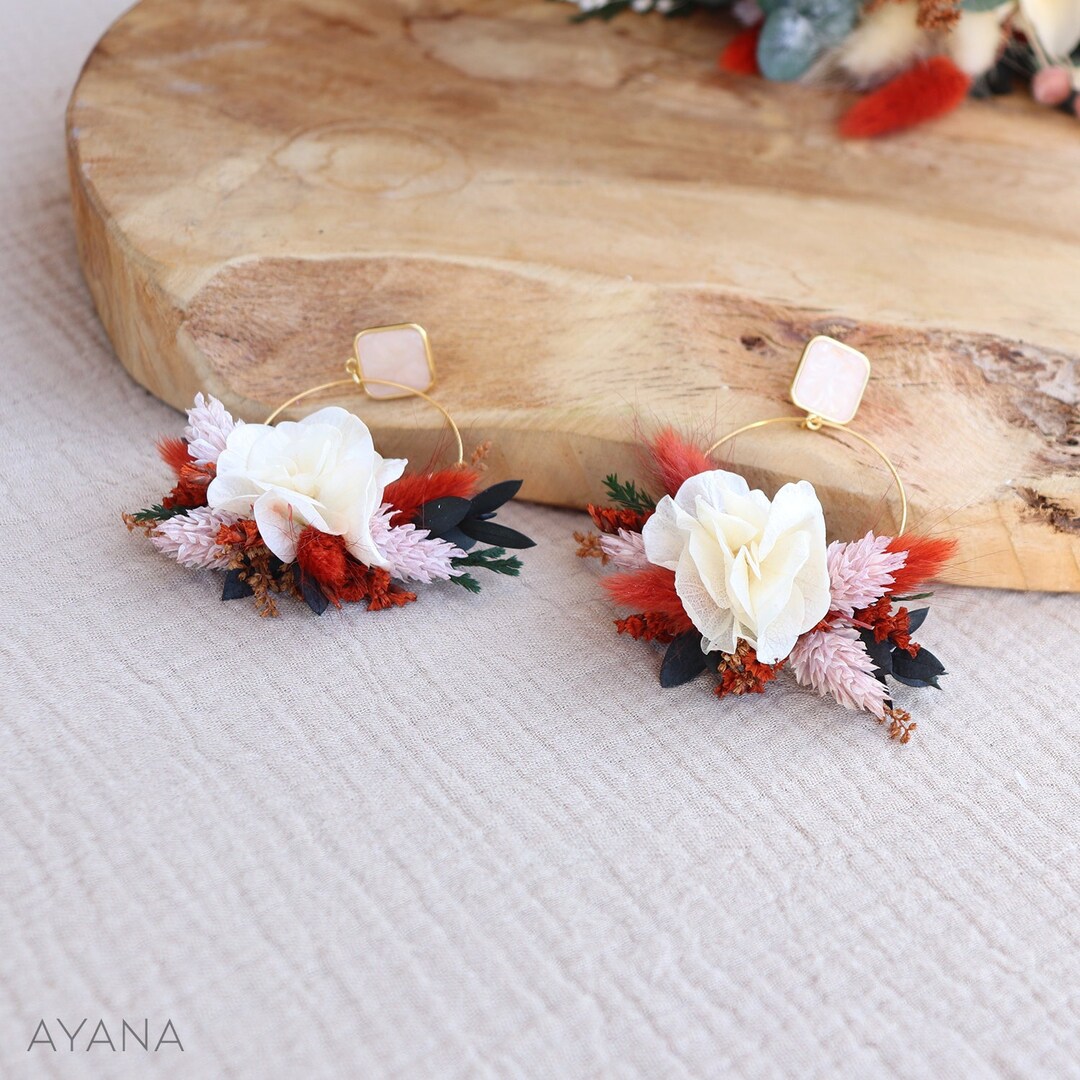 Creole Earrings TIFFANY With Preserved and Dried Flowers Pastel Pink ...