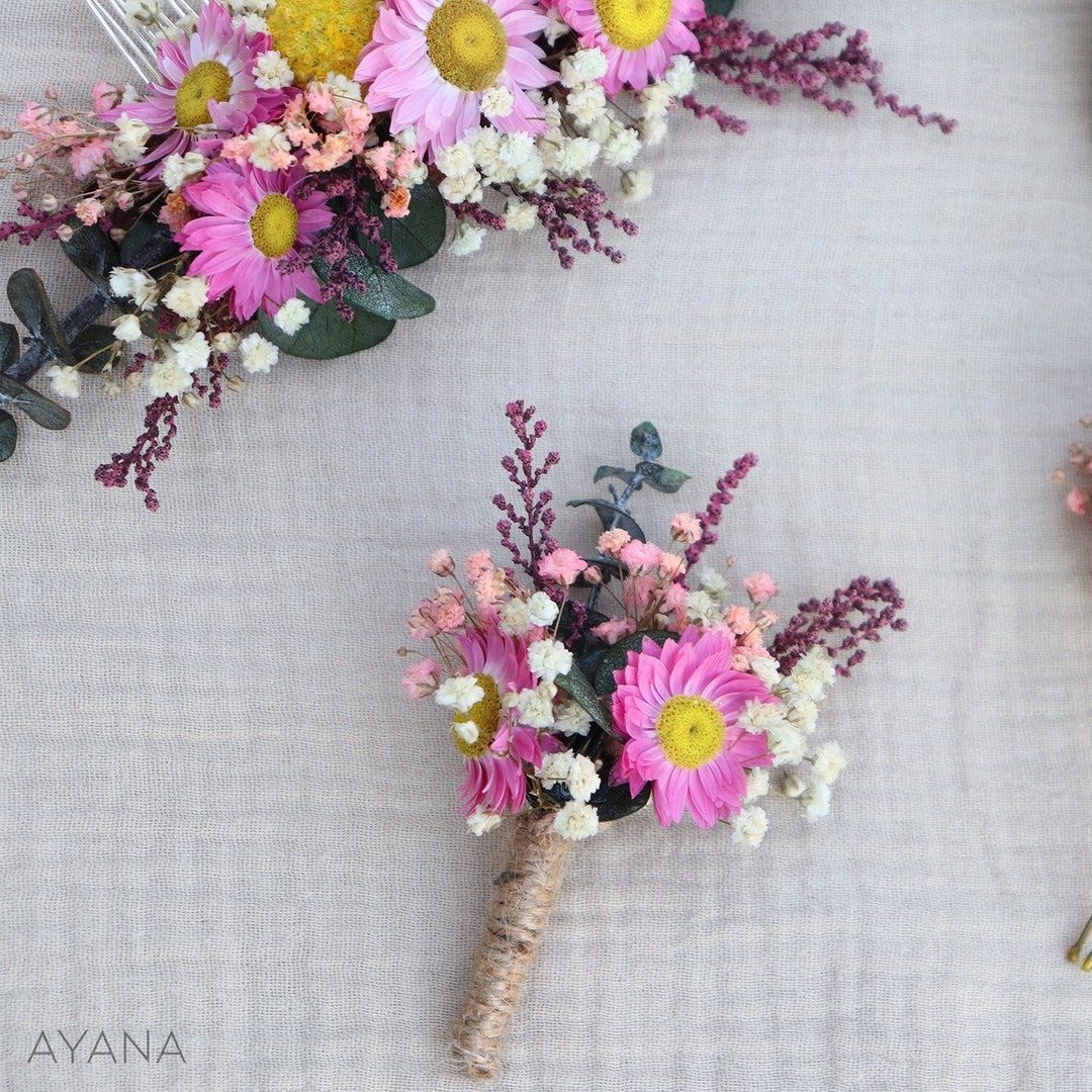 Buttonhole SPONTANEITE, Groom Accessory, Dried and Preserved Flower ...